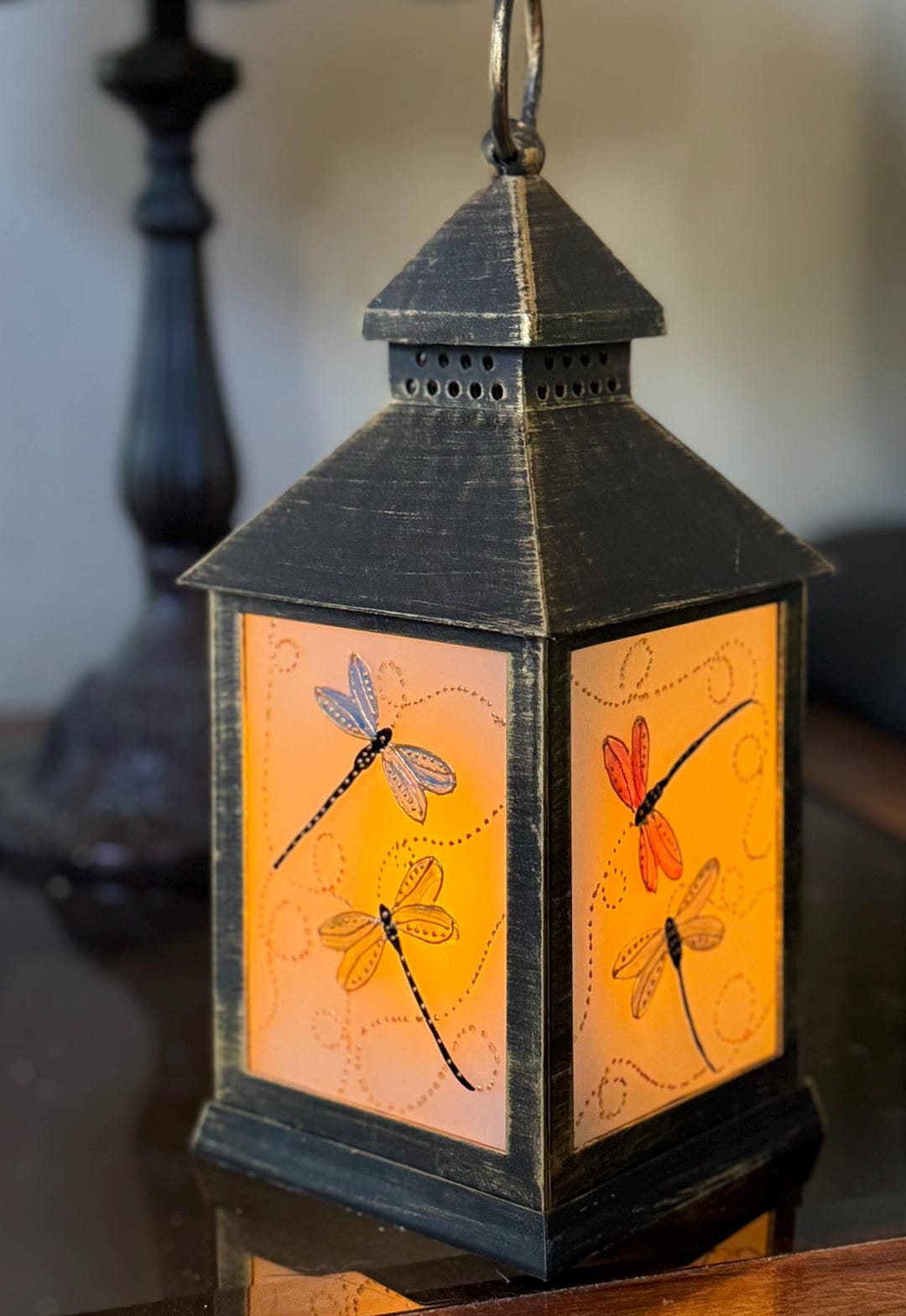 Dragonfly Lamp, Battery Operated Dragonfly Lantern, Painted Dragonflies ...