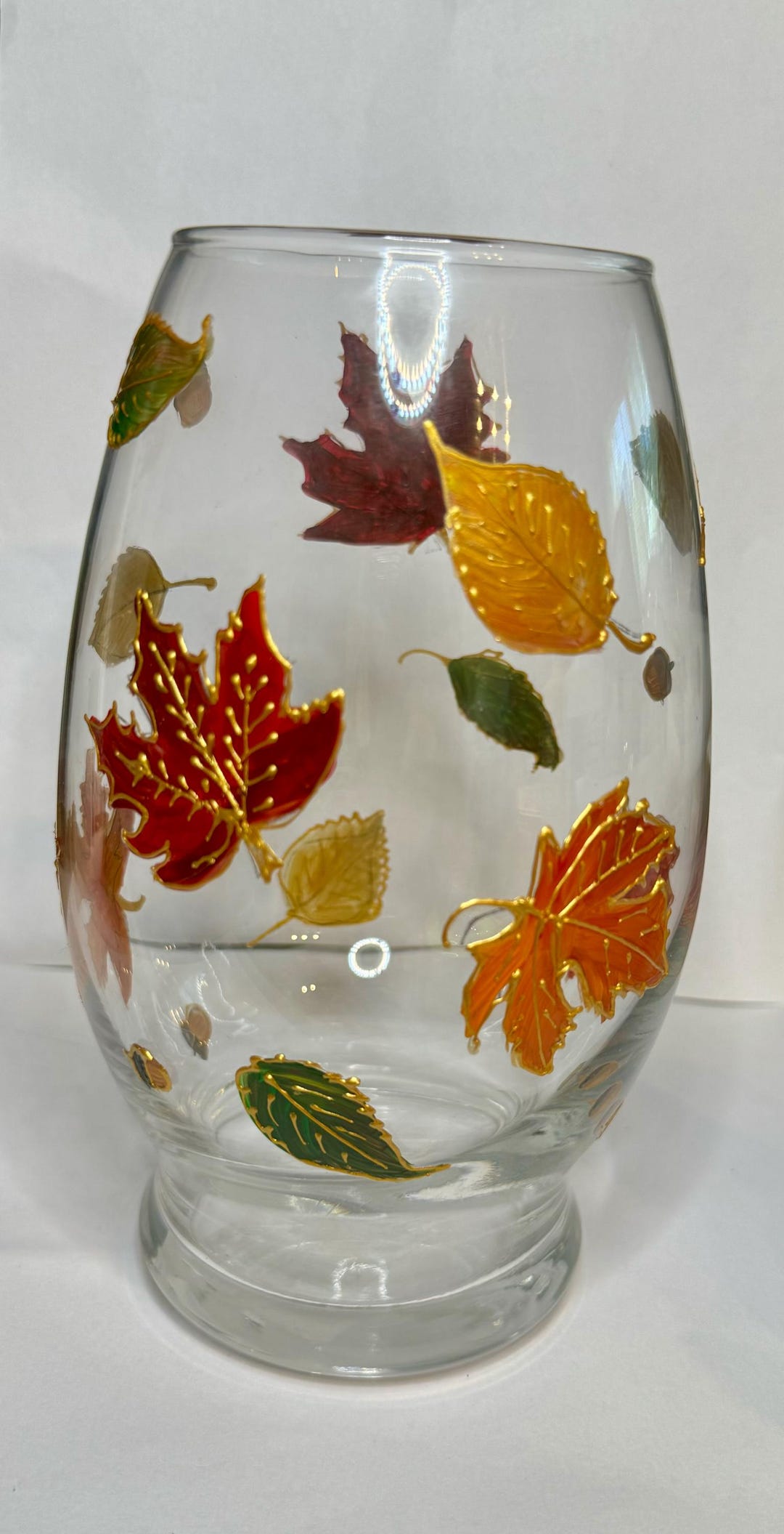 Fall Leaves, Beautiful Fall Leaves Painted on Vase, Gold Outline, Fall ...