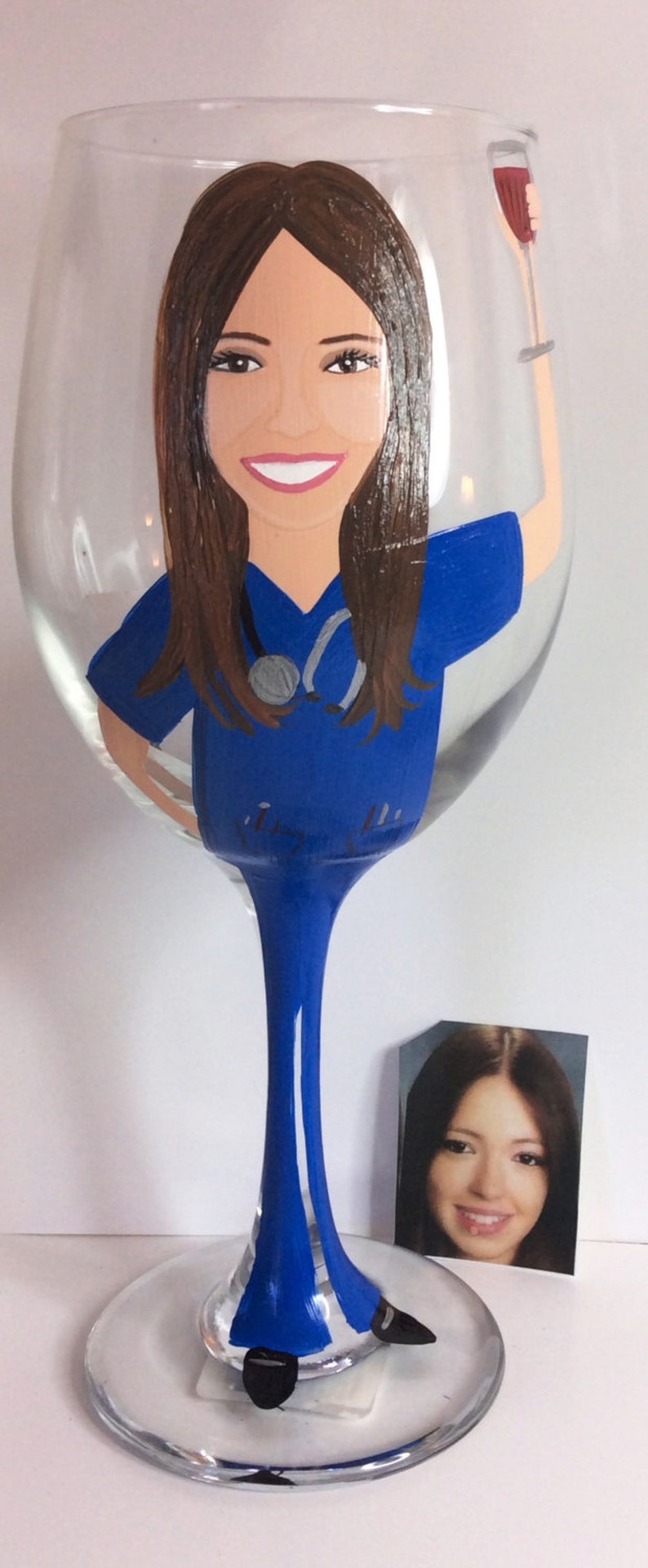 Nurse Wine Glass Custom Portrait Etsy