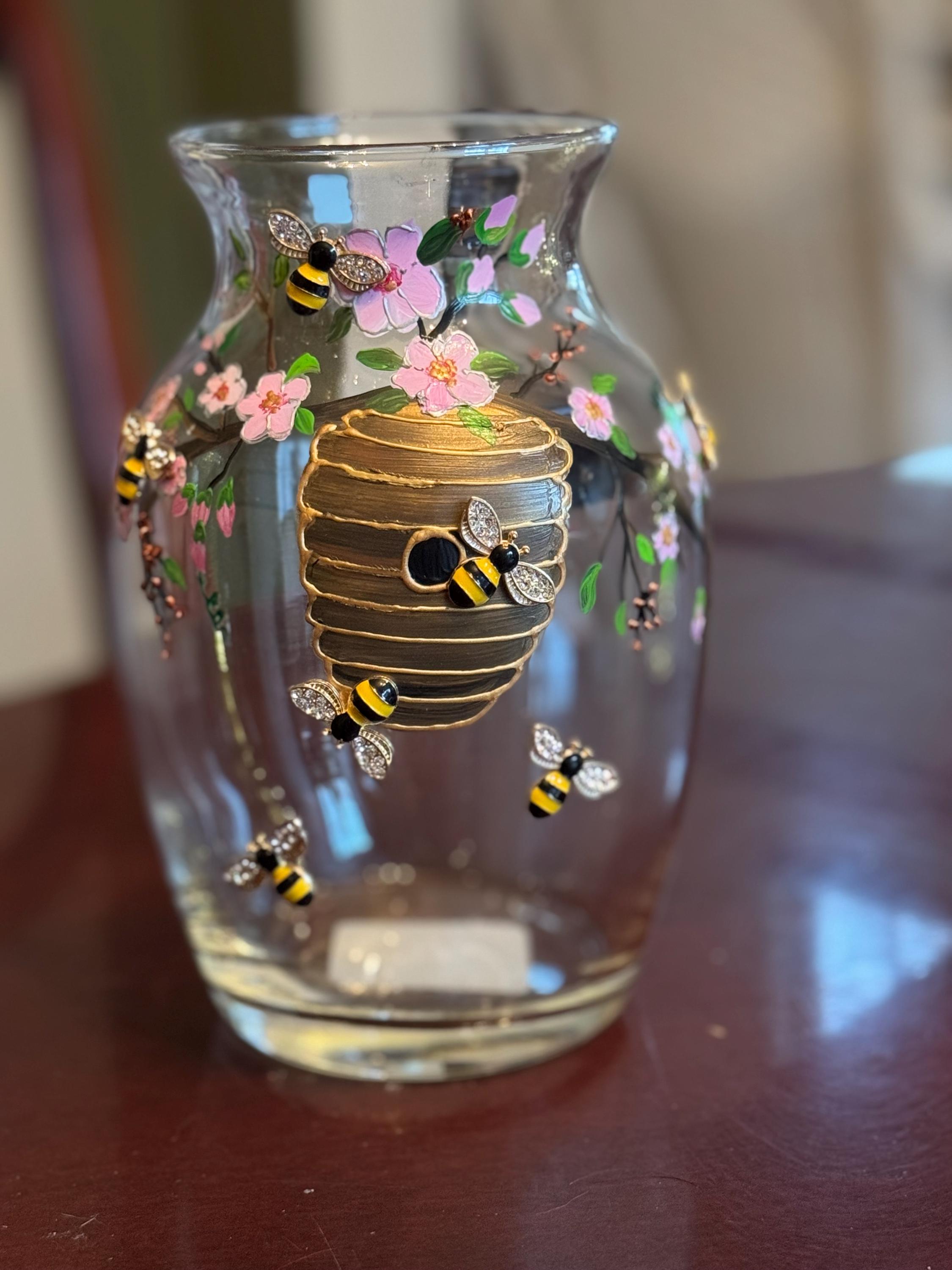 Painted Beehive Flower Vase, Painted Beehive With 3D Honey Bees and ...