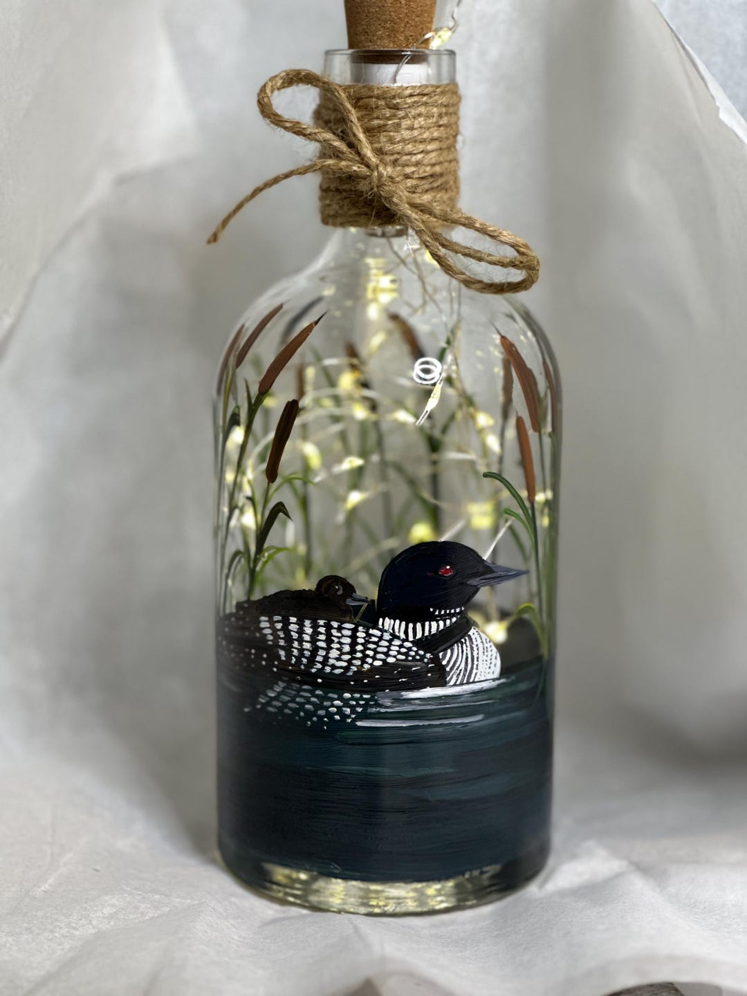 Hand Painted Bottle, Lighted Bottle, Loon Hand Painted, Loon ...