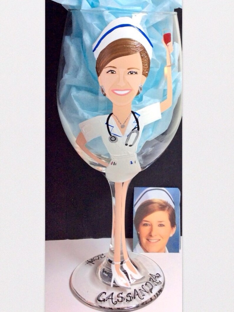 Nurse Wine Glass Custom Portrait Etsy