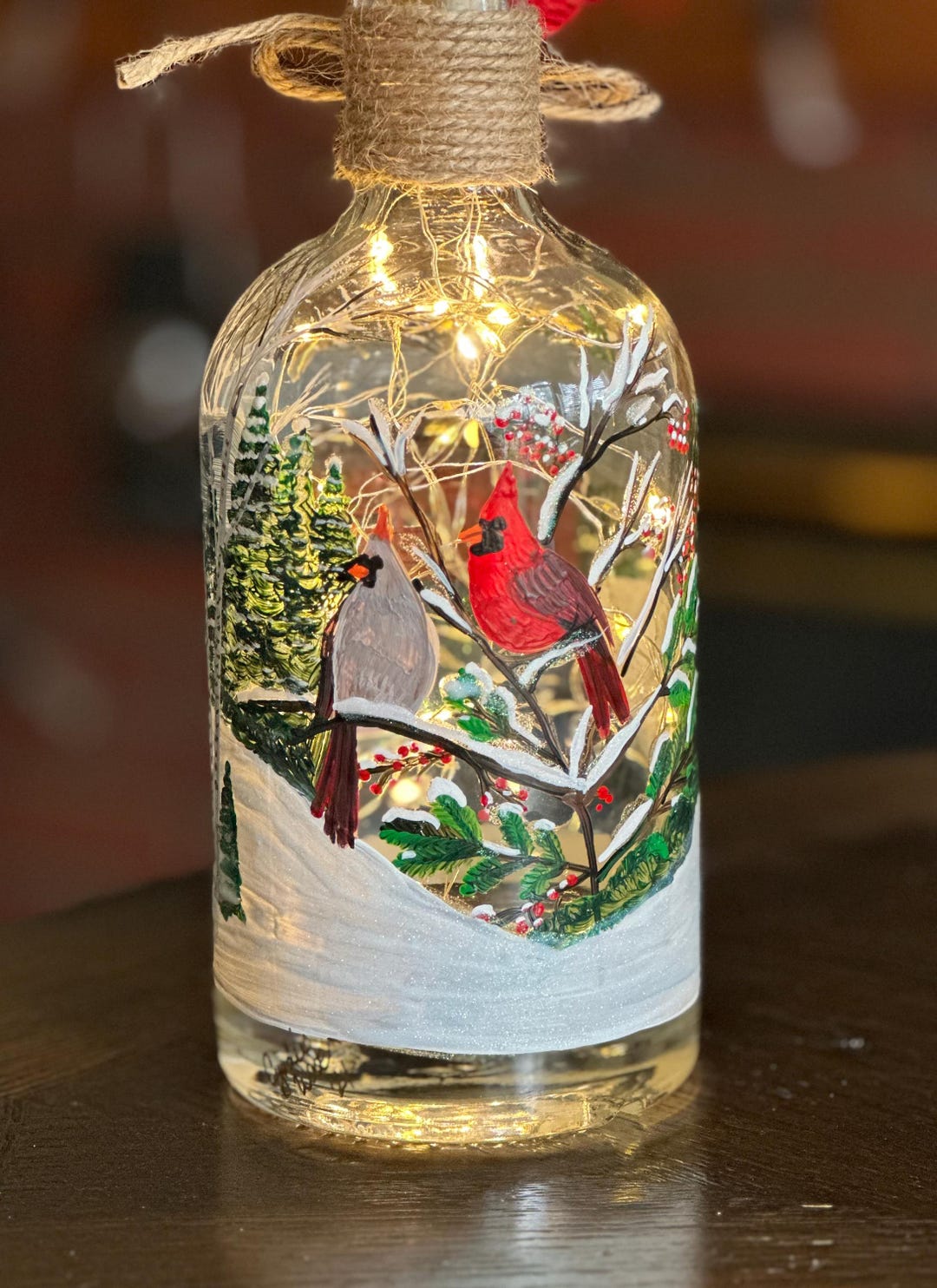 Hand Painted Bottle, Beautiful Cardinals Covered Bridge, Covered Bridge ...