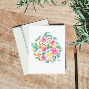 Tropical Watercolor Floral Card - Blank Greeting Card - Single Folded ...