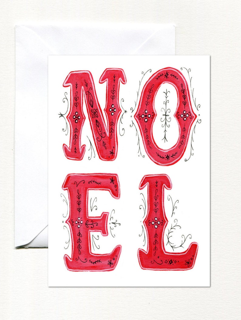 Noel - Christmas Greeting Card - Holiday Card - Hand Lettered Card - Etsy