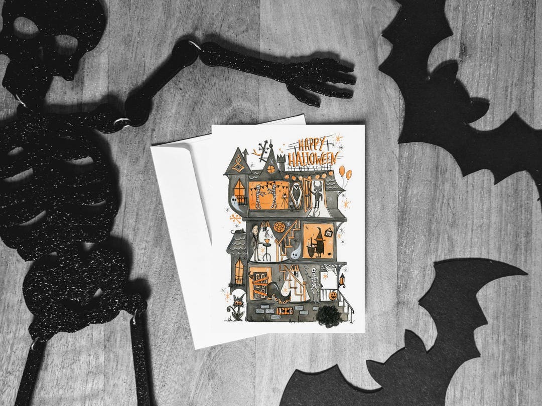 Carte de maison hantée d'Halloween Cartes de voeux - Etsy France