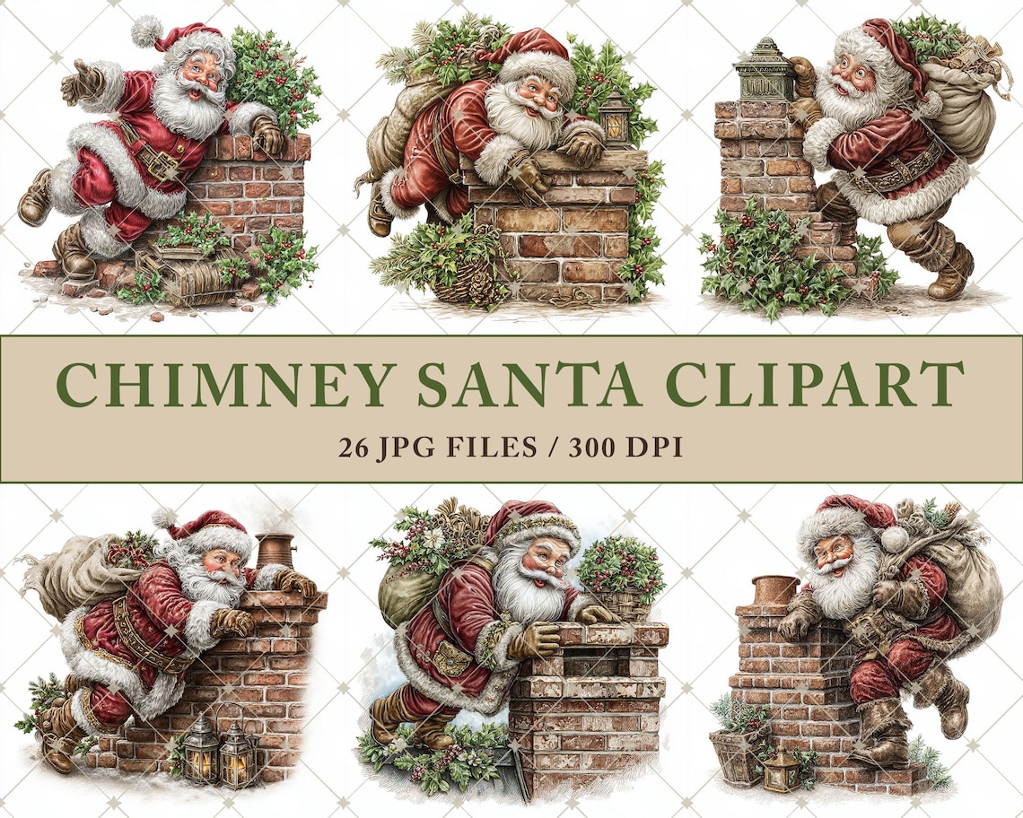 Chimney Santa Clipart: Winter Holidays Jpg Printable Ephemera ...