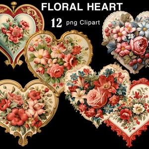 Vintage Floral Heart Clipart, Valentine's Day PNG, Love, Heart, Wedding ...