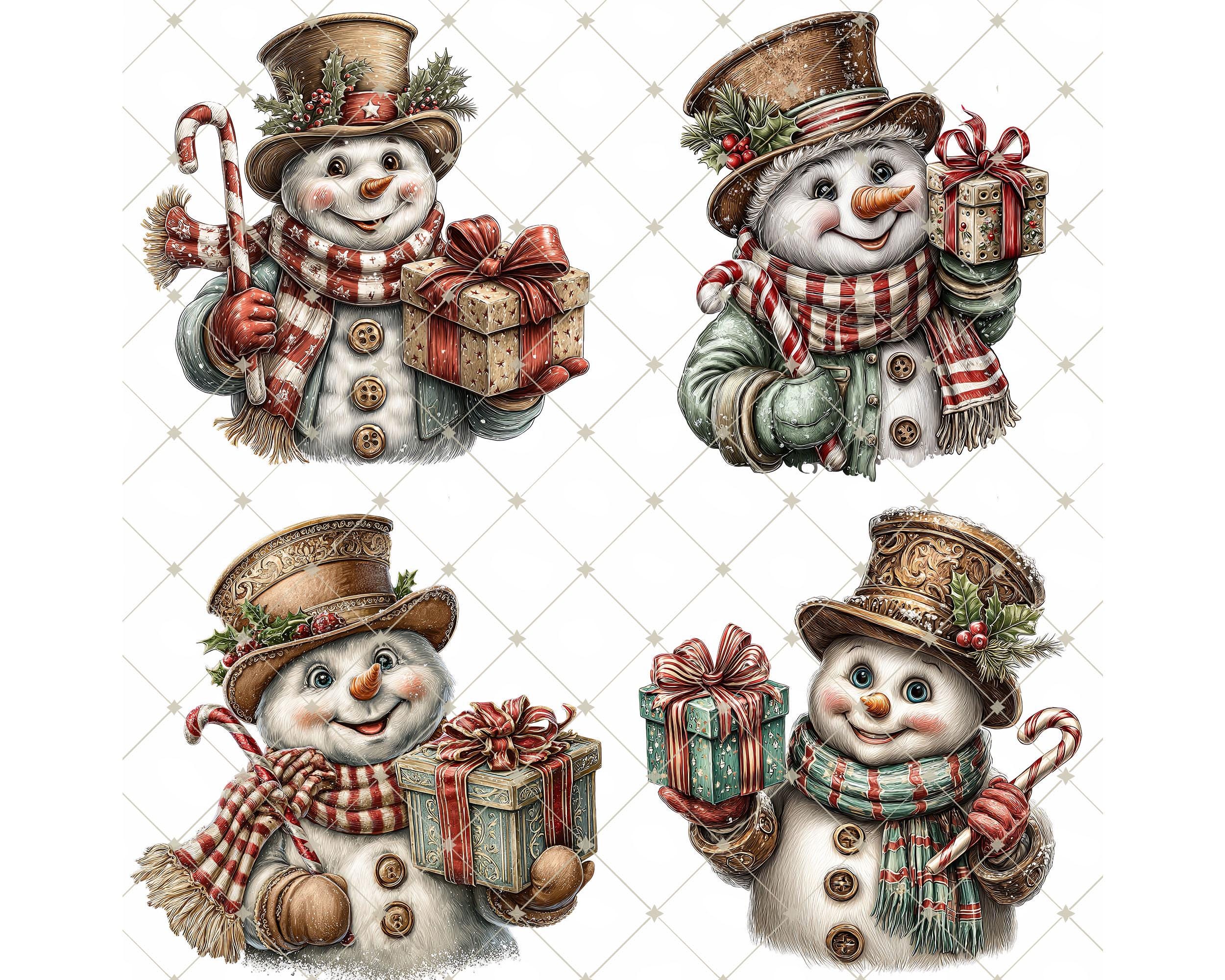 Christmas Snowman Clipart: Holiday PNG Illustrations (digital Download ...