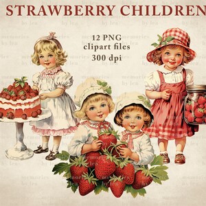 Strawberry Children Clipart, Vintage Kids, Boys, Strawberry Girls PNG ...