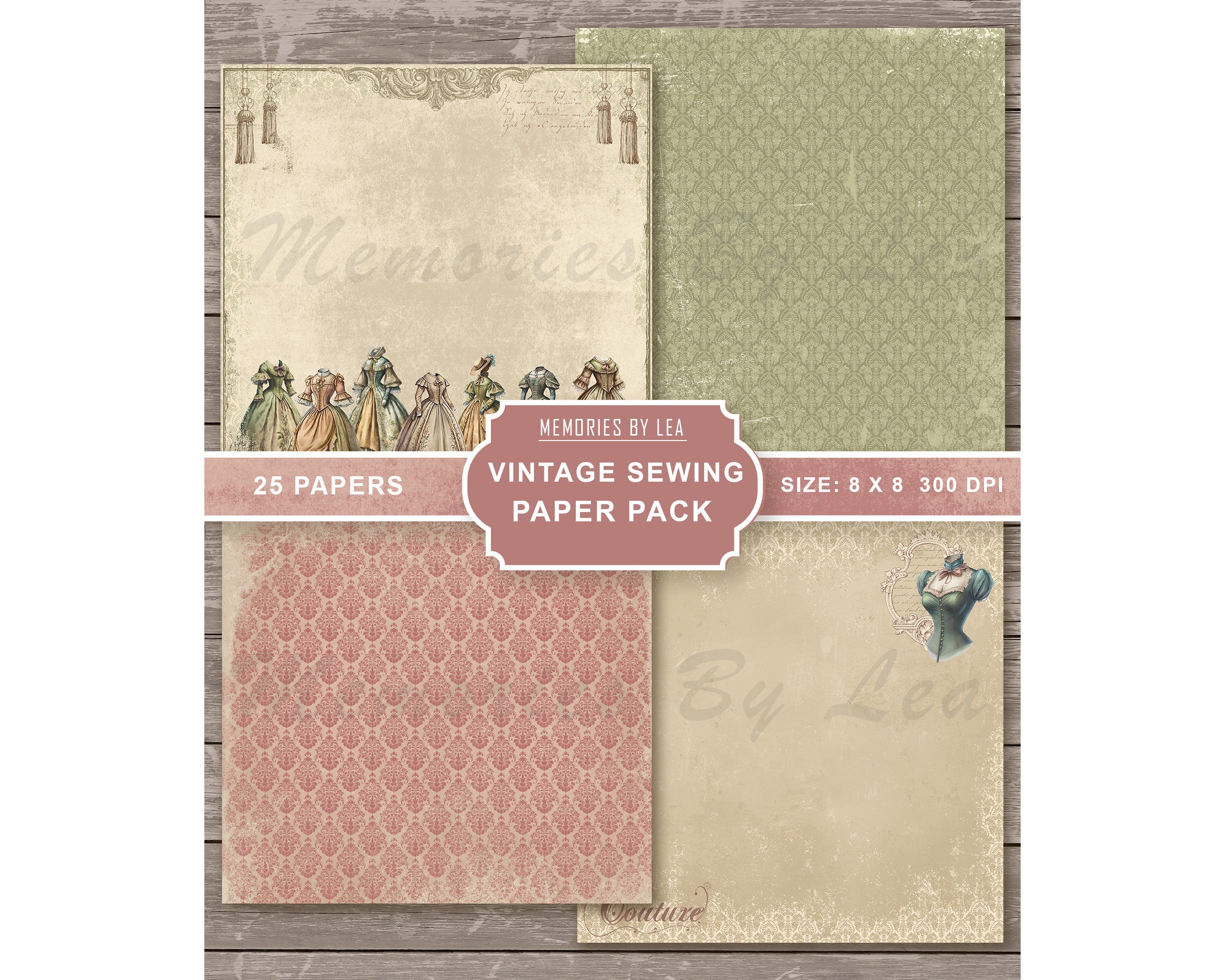 Vintage Sewing Printable Digital Paper Pack, Fashion Digital ...