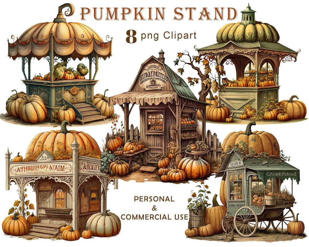 Pumpkin Stand Clipart Set, Autumn Graphic for Scrapbook, Junk Journal ...