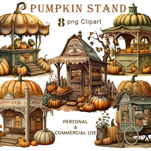 Pumpkin Stand Clipart Set, Autumn Graphic for Scrapbook, Junk Journal ...