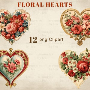 Vintage Floral Heart Clipart, Valentine's Day PNG, Love, Heart, Wedding ...