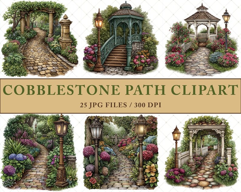 Cobblestone Path Clipart, Spring Garden Walkway, Digital JPG ...