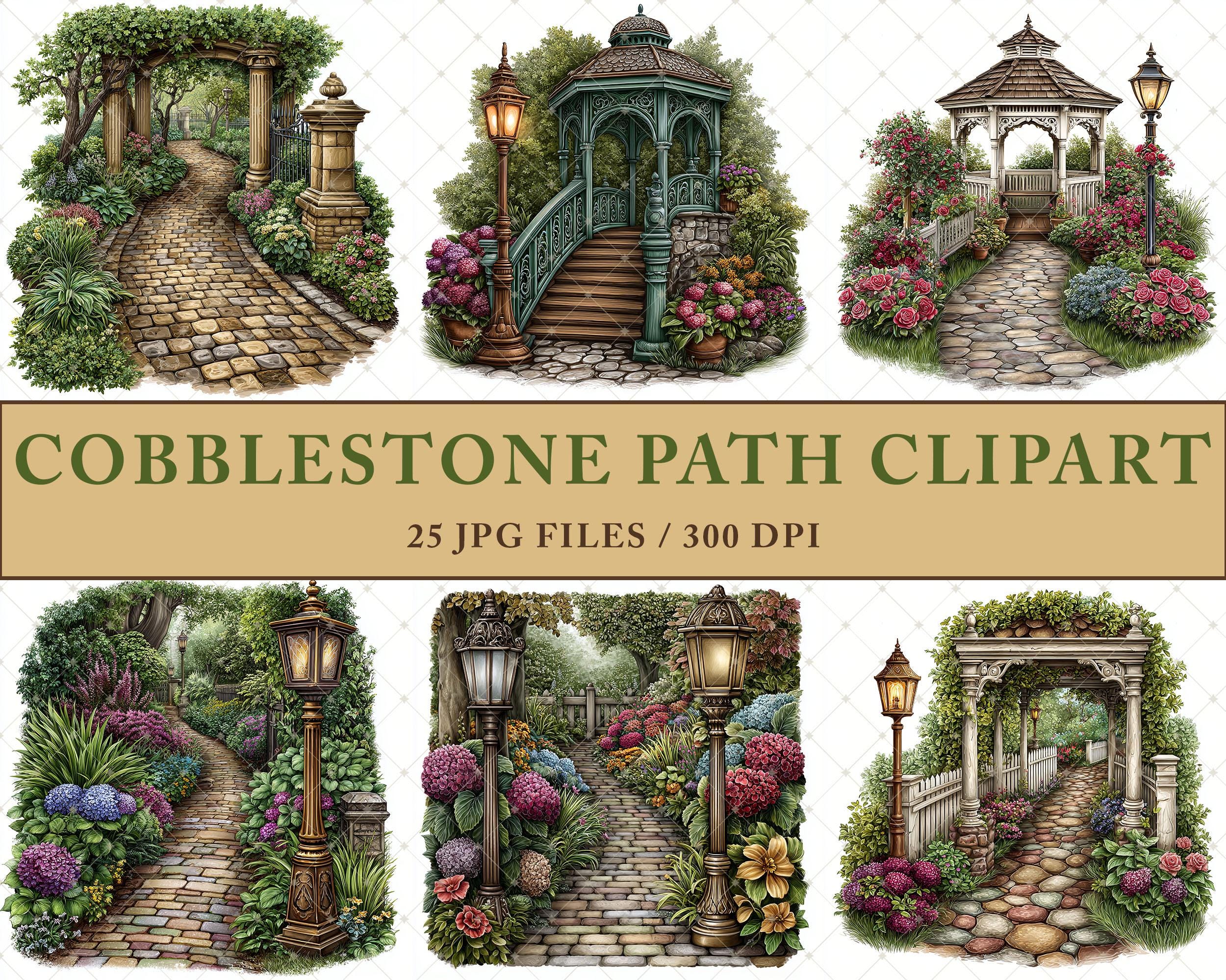 Cobblestone Path Clipart, Spring Garden Walkway, Digital JPG ...