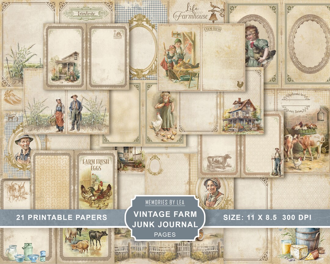 Farm, Junk Journal, Pages, Farmhouse, Digital, Journal Kit, Farm Life ...
