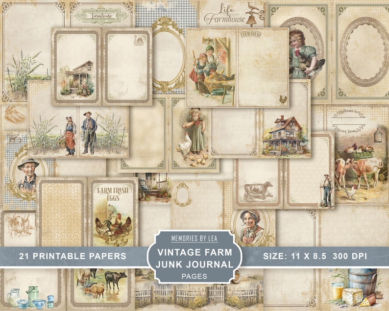 Farm, Junk Journal, Pages, Farmhouse, Digital, Journal Kit, Farm Life ...