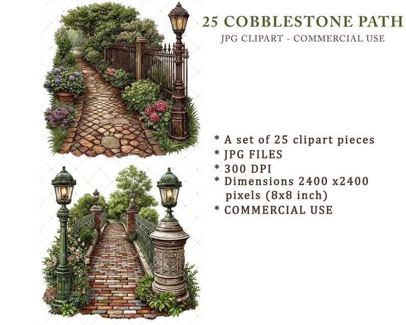 Cobblestone Path Clipart, Spring Garden Walkway, Digital JPG ...