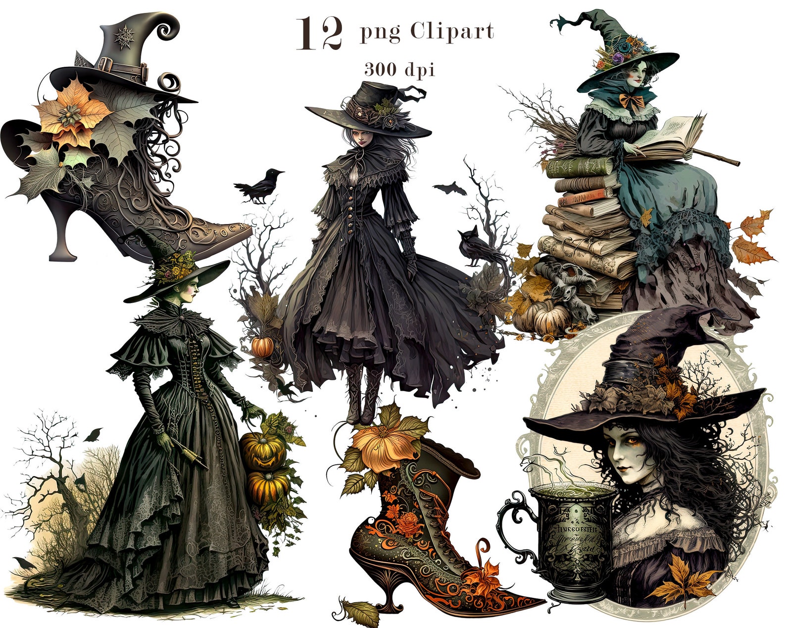 Halloween Witches Watercolor Clipart Halloween PNG Clip Art - Etsy