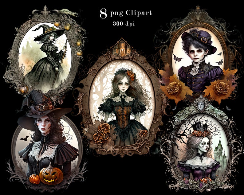 Halloween Frames Watercolor Png Clip Art, Instant Download, Gothic ...