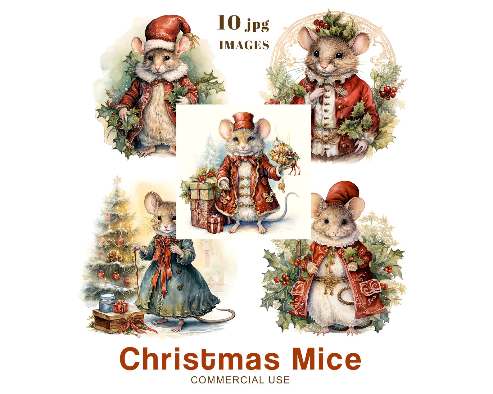 Christmas Mouse Clipart Holiday Mice JPG Graphics for Junk - Etsy