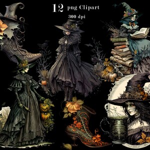 Halloween Witches Watercolor Clipart, Halloween PNG Clip Art Set, Witch ...