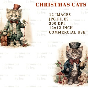 Christmas Cat Clipart, Cute Christmas Kitten, Holiday JPG Graphics for ...