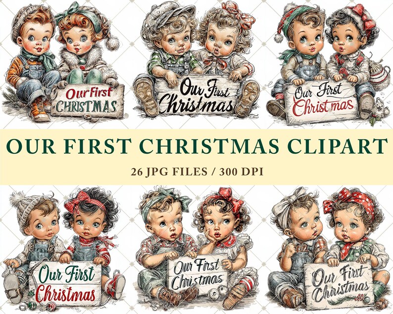 Children With Our First Christmas Sign Clipart: Holiday Kids Printable ...