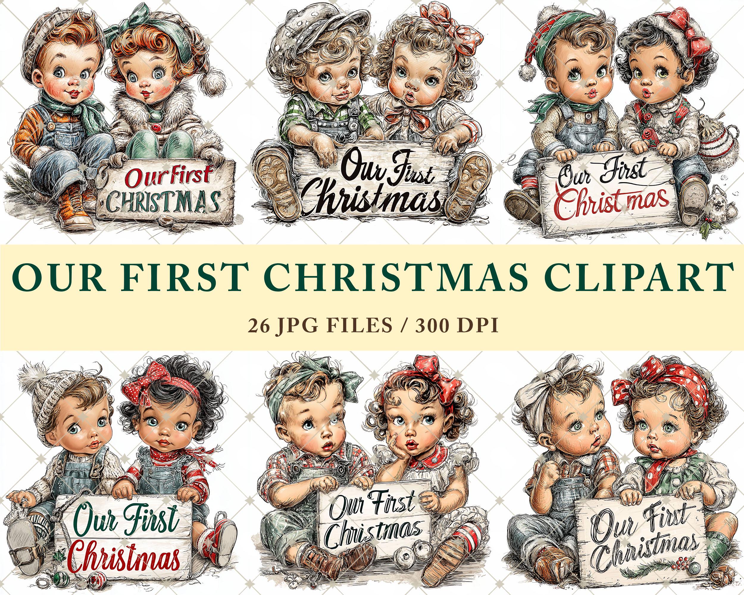 Children With Our First Christmas Sign Clipart: Holiday Kids Printable ...