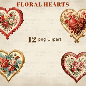 Vintage Floral Heart Clipart, Valentine's Day PNG, Love, Heart, Wedding ...