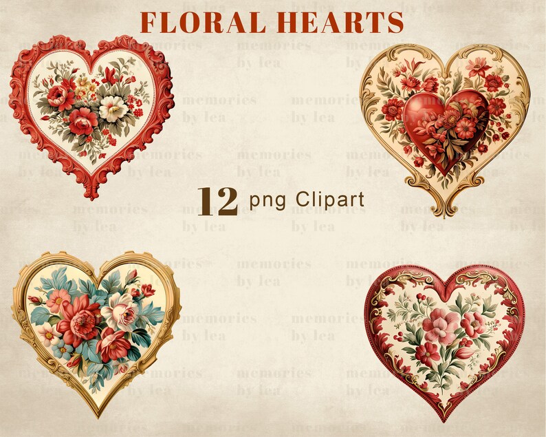 Vintage Floral Heart Clipart, Valentine's Day PNG, Love, Heart, Wedding ...