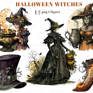 Halloween Witches Watercolor Clipart, Halloween PNG Clip Art Set, Witch ...
