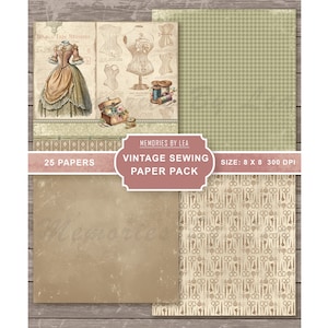 Vintage Sewing Printable Digital Paper Pack, Fashion Digital ...