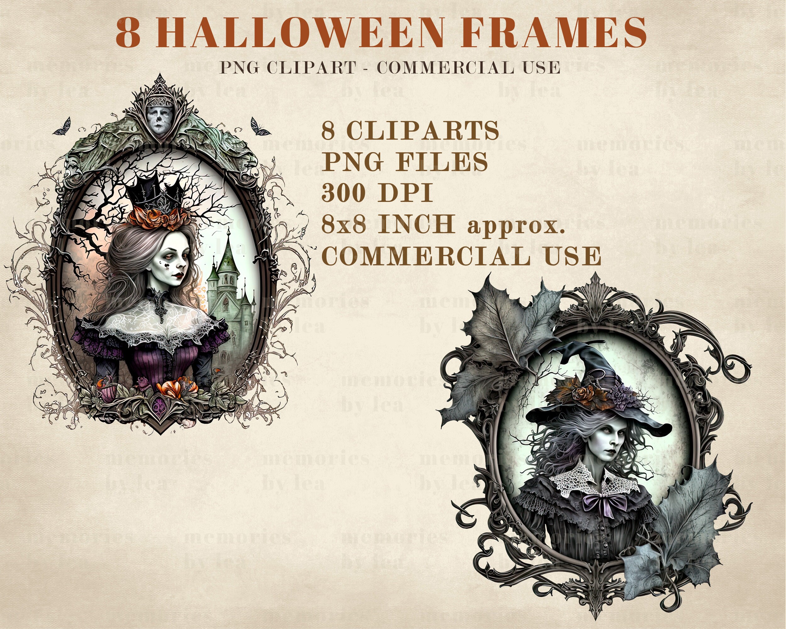 Halloween Frames Watercolor Png Clip Art, Instant Download, Gothic ...
