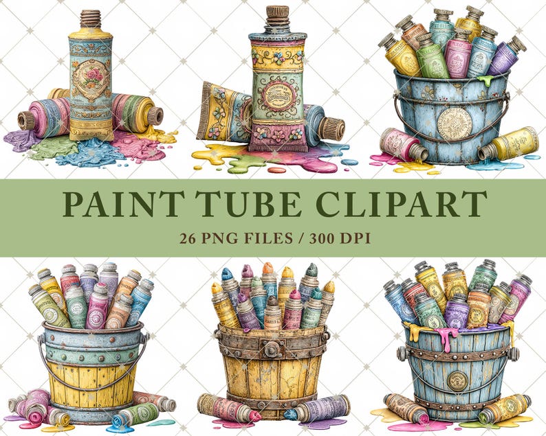 Paint Tube Clipart: Artist Supplies PNG Ephemera Illustration (digital ...