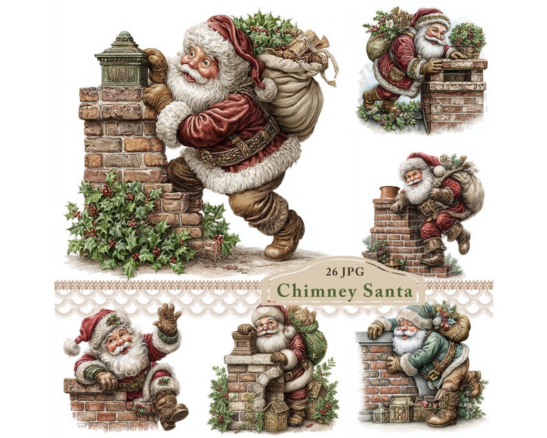 Chimney Santa Clipart: Winter Holidays Jpg Printable Ephemera ...