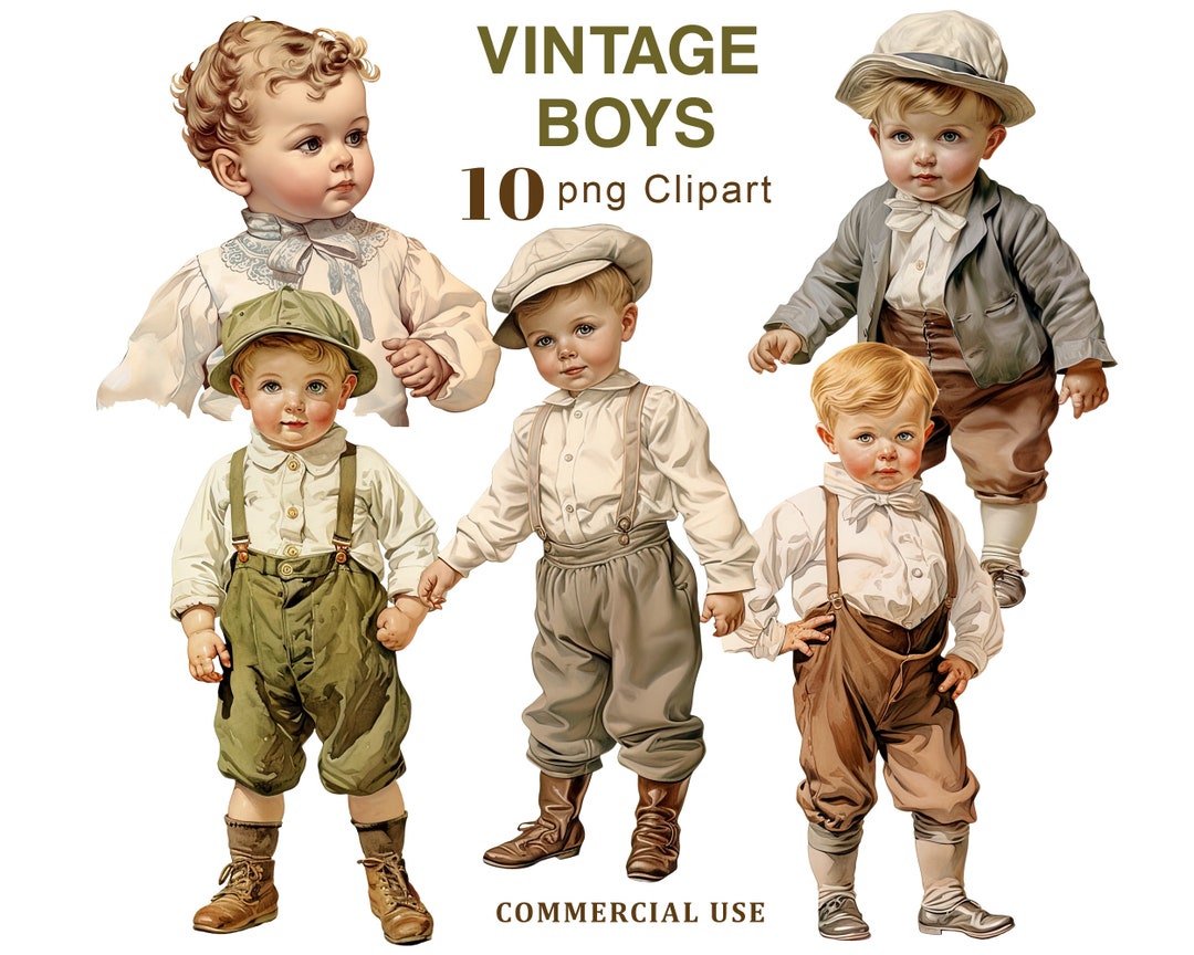 Vintage Little Boys Clipart, Toddler Boy PNG Clipart, Little Boys ...