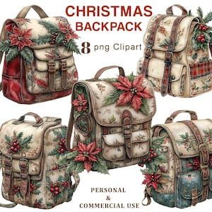 Christmas Backpack Clipart, Christmas PNG Clipart, Fashion, Vacation ...