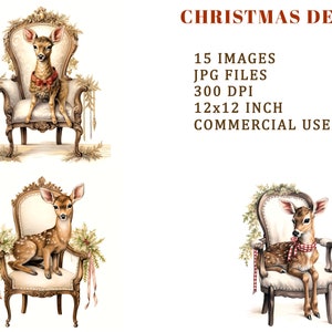 Christmas Deer Clipart, Xmas Reindeer, JPG, Graphics for Junk Journal ...