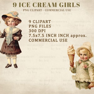 Vintage Ice Cream Girl Clipart, Girl Eat Ice Cream PNG Clipart, Summer ...