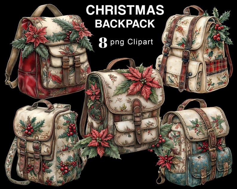 Christmas Backpack Clipart, Christmas PNG Clipart, Fashion, Vacation ...