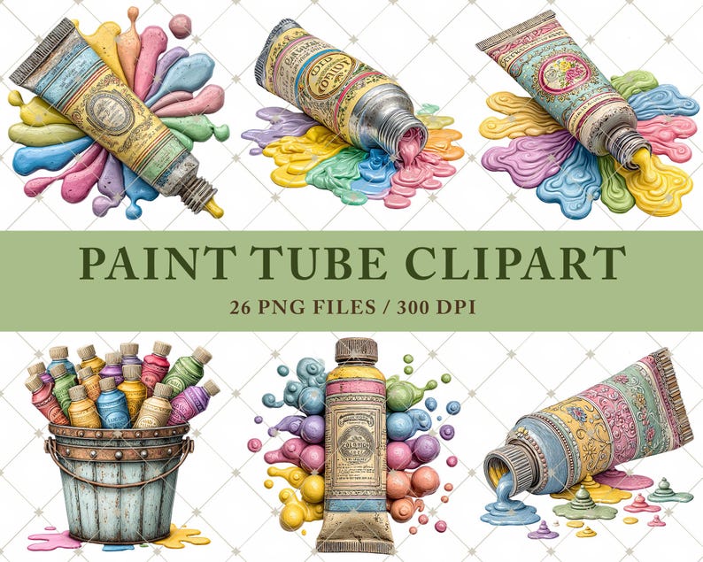 Paint Tube Clipart: Artist Supplies PNG Ephemera Illustration (digital ...