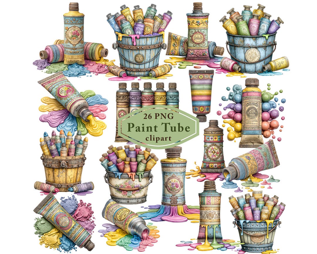 Paint Tube Clipart: Artist Supplies PNG Ephemera Illustration (digital ...