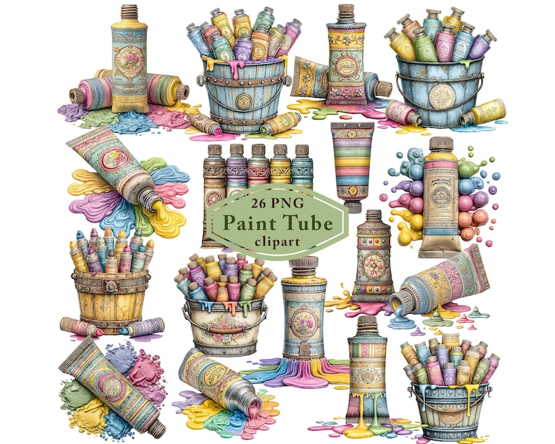 Paint Tube Clipart: Artist Supplies PNG Ephemera Illustration (digital ...