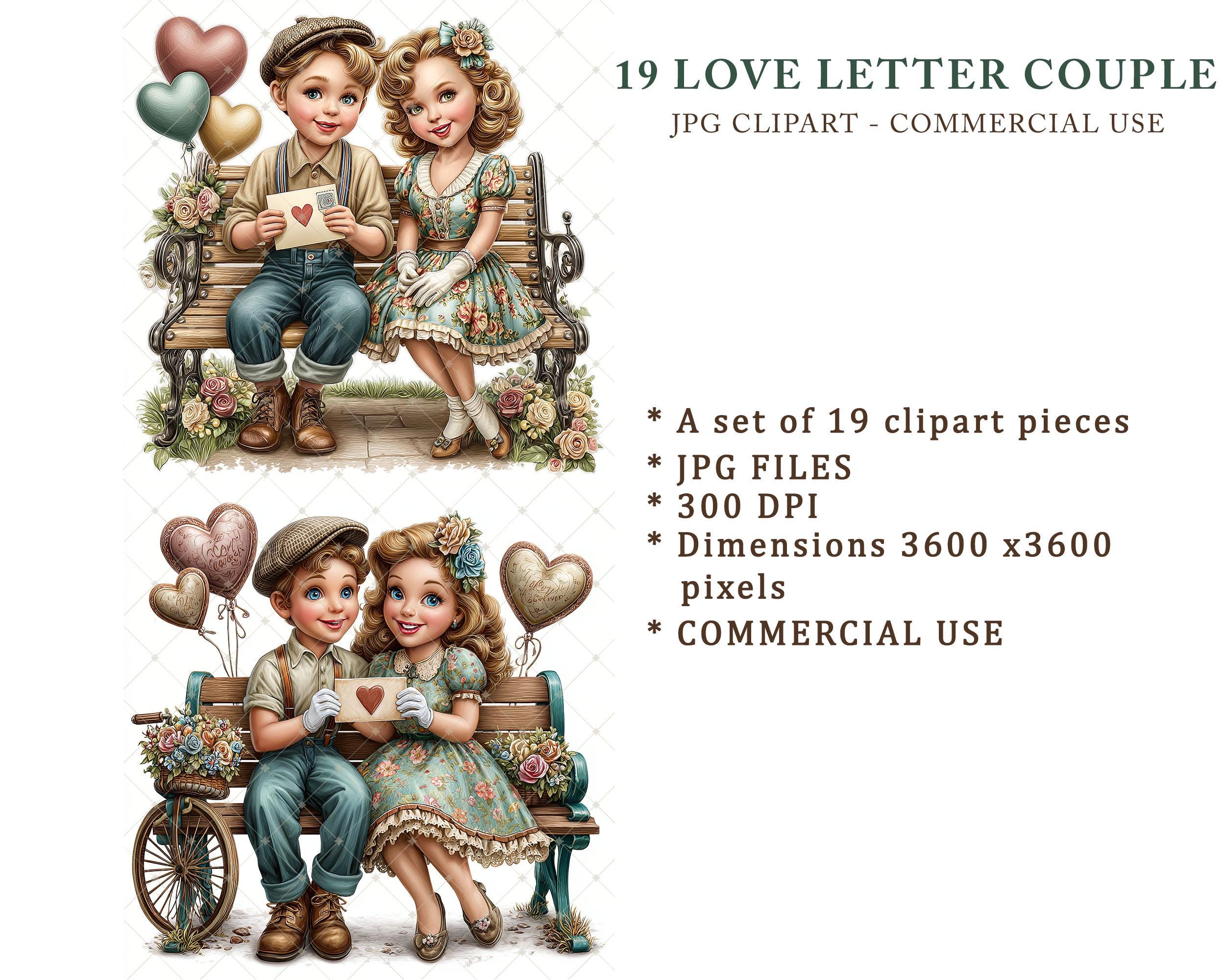 Love Letter Couple Clipart, Romantic Valentine's Day JPG Junk Journal ...