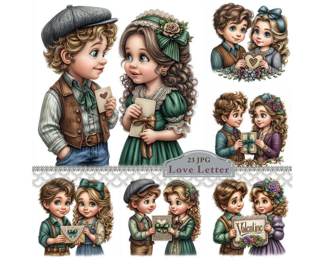 Valentine Love Letter Clipart, Romantic Couple, Digital JPG ...