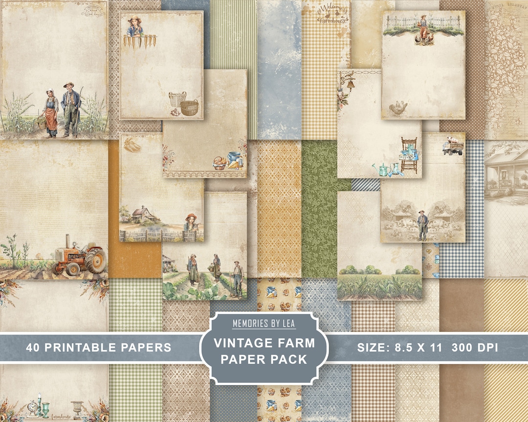 Vintage Farm Digital Paper Pack 8.5x11, Farmhouse Printable ...