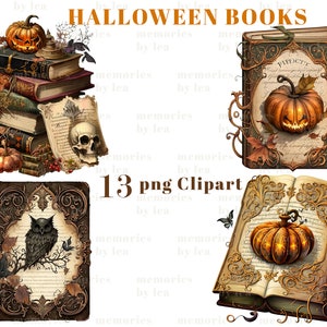 Halloween Books Watercolor Clipart, Pumpkin Spell Books, PNG Clip Art ...