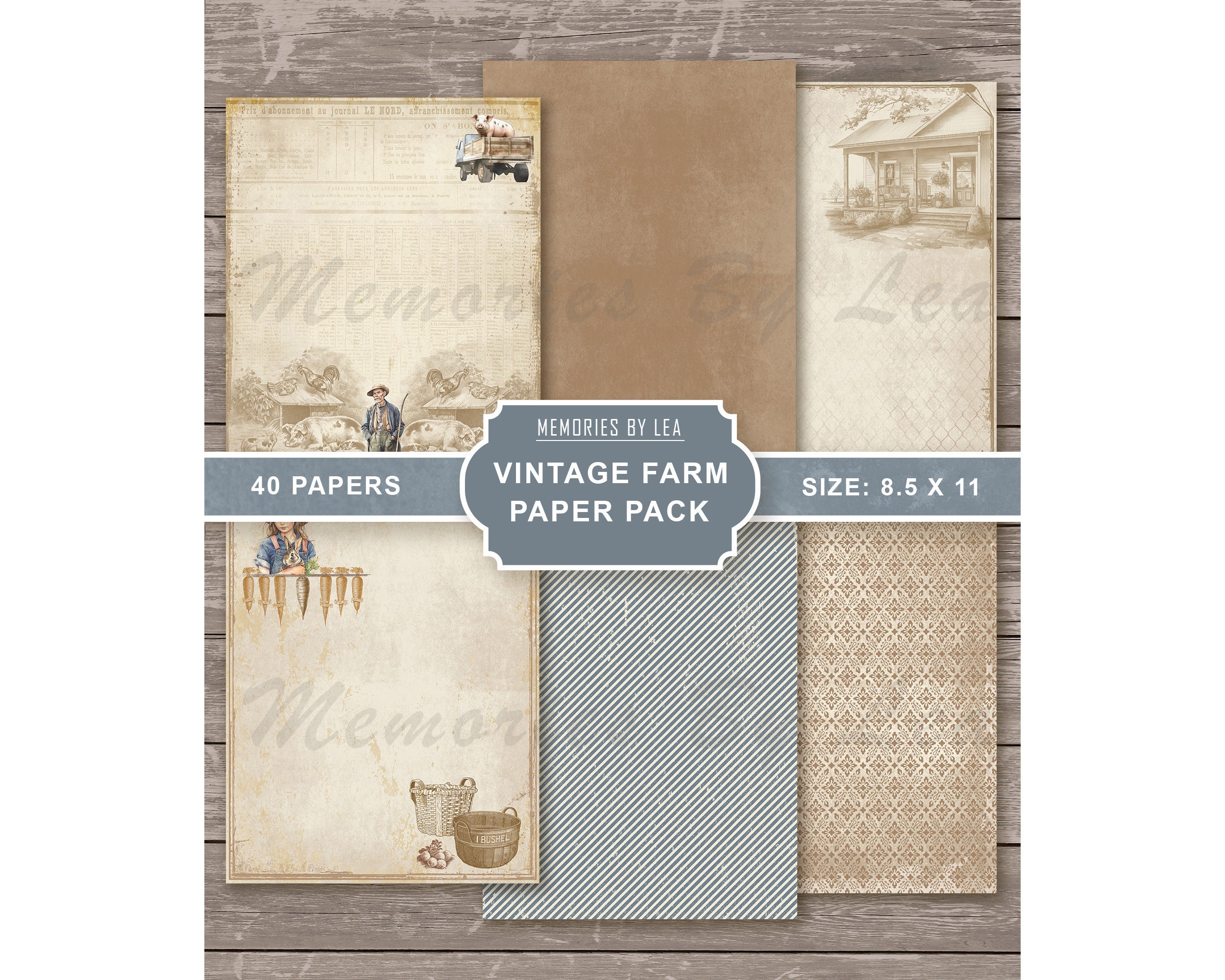 Vintage Farm Digital Paper Pack 8.5x11 Farmhouse Printable - Etsy Canada